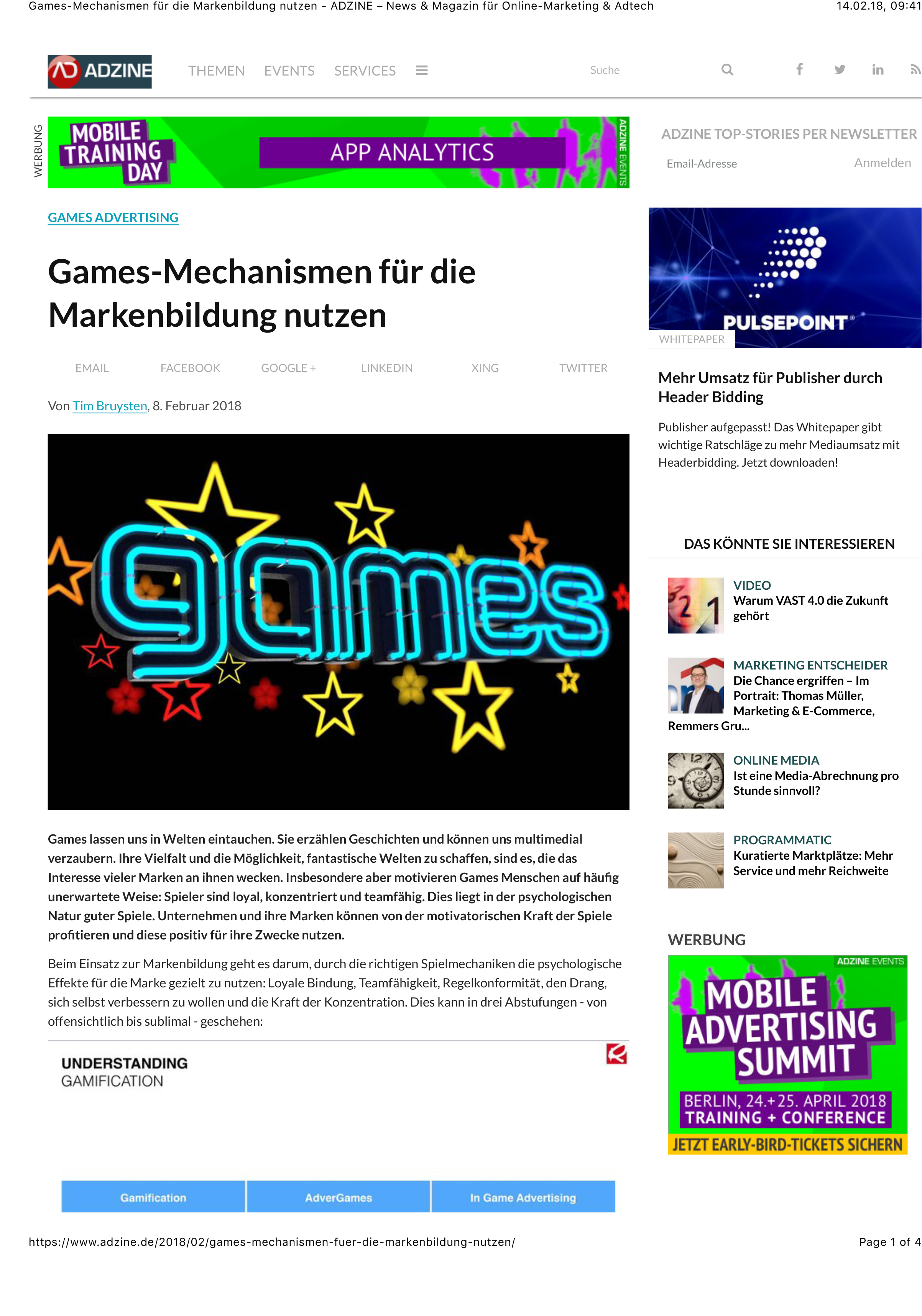 Ein Onlinebeitrag für das Magazin „ADZINE“ über die Games-Mechanismen ...